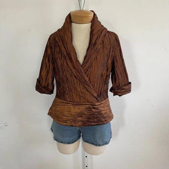Tops | Vintage Copper Blouse With Dramatic Collar Essentials By Milano ...
